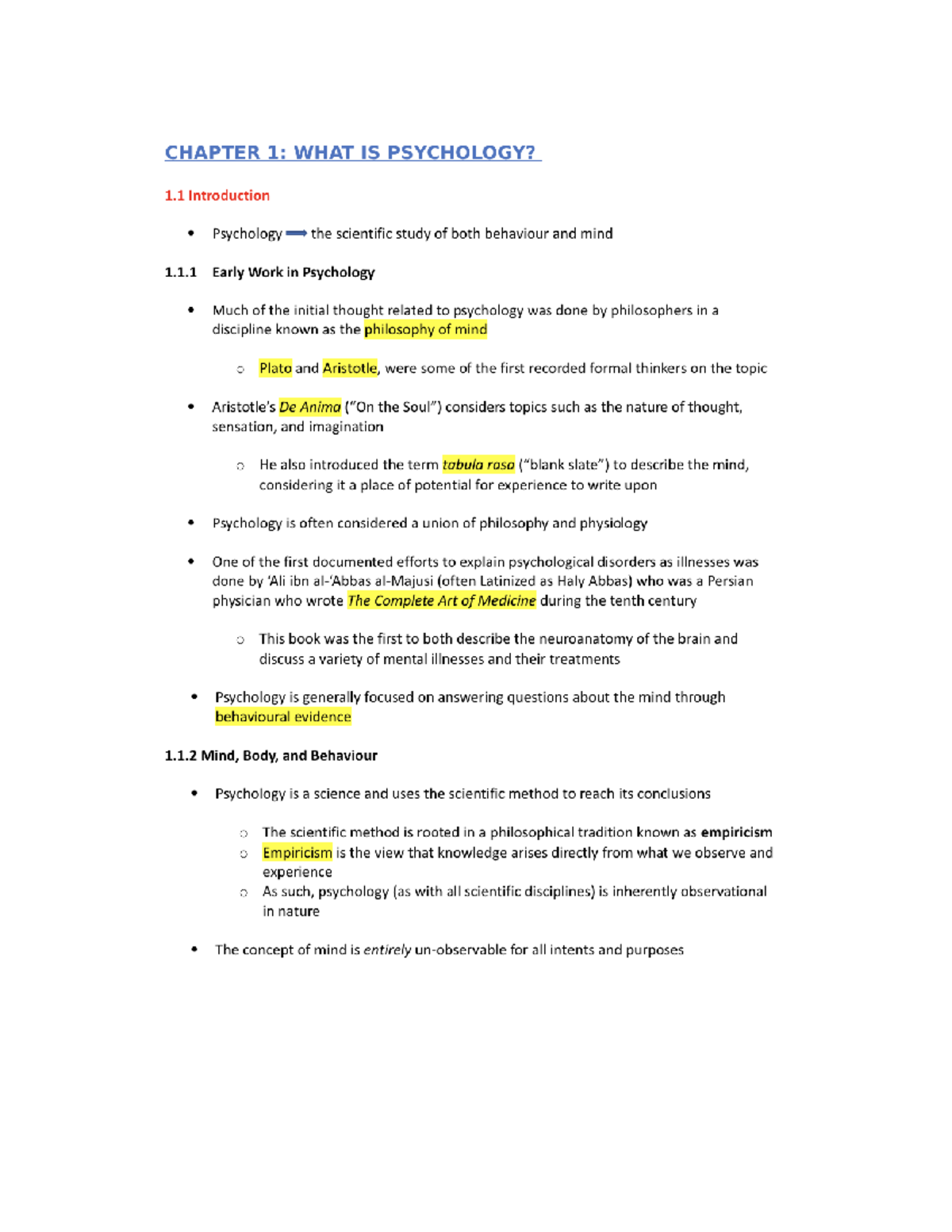 Chapter 1 notes - psych - PSYA01H3 - Studocu