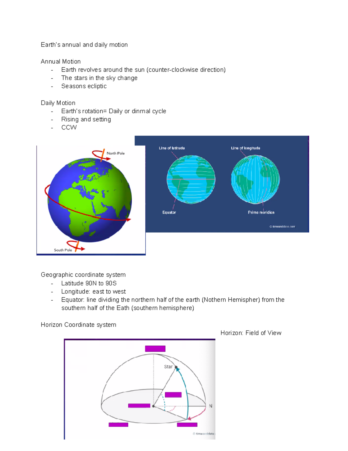 Astro lab notes - Earth’s annual and daily motion Annual Motion - Earth ...