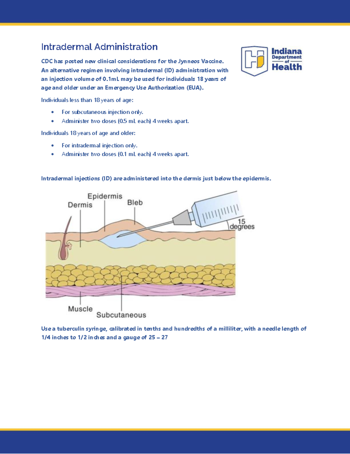 Intradermaladministration - Intradermal Administration CDC has posted ...