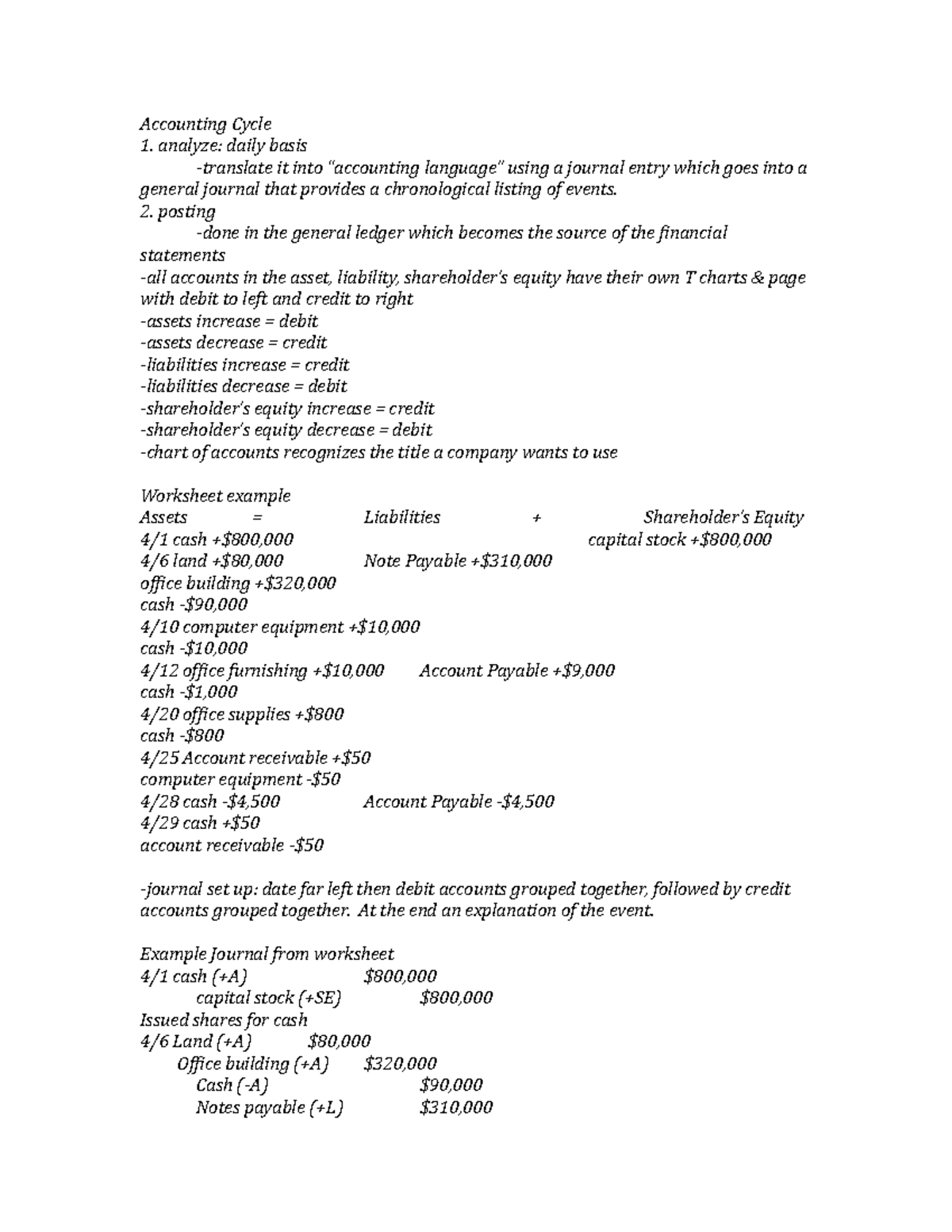 Accounting Lecture 3 Notes Accounting Cycle 1 Analyze Daily Basis