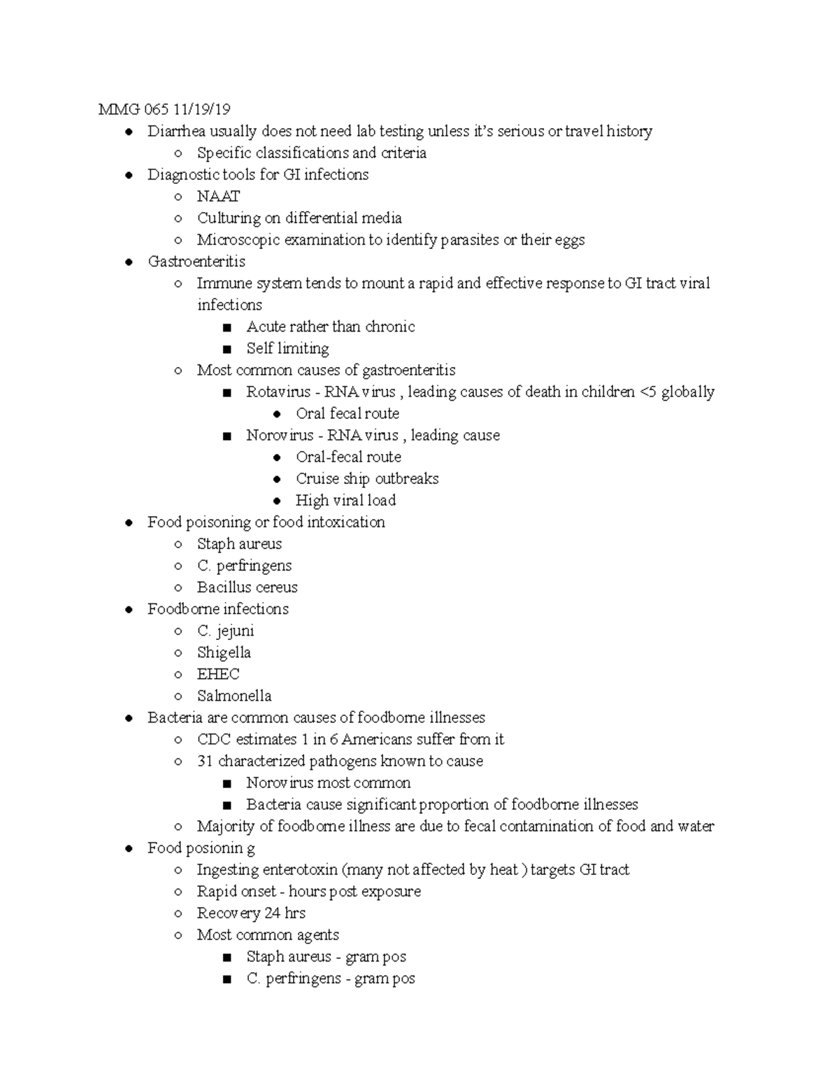 MMG 065 11 19 19 - Course notes from microbiology 065 on 11/19/19 ...