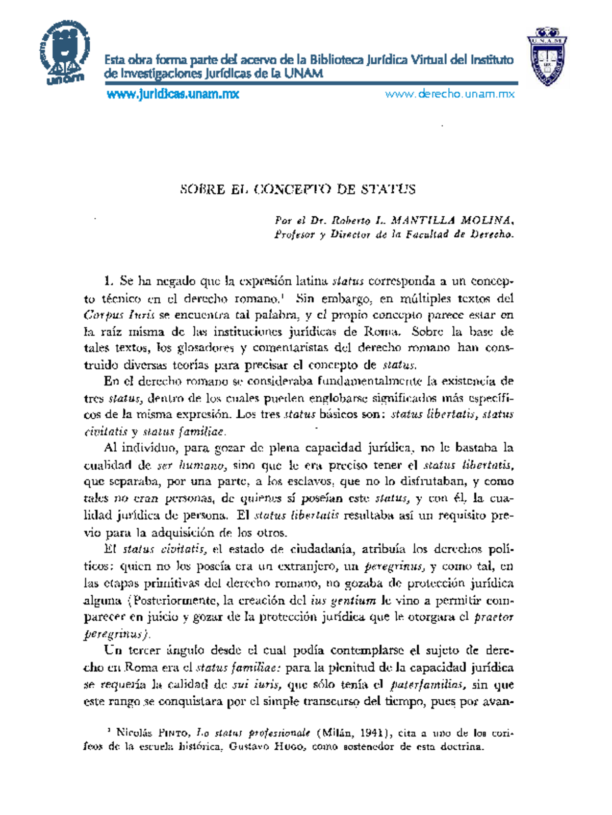 Estatus - SOBRE EL CONCEPTO DE STATUS Por el Dr. Roberto L. MANTILLA ...