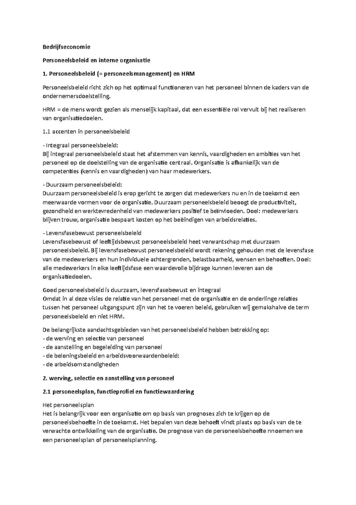 Bedrijfseconomie personeelsbeleid en interne organisatie ...