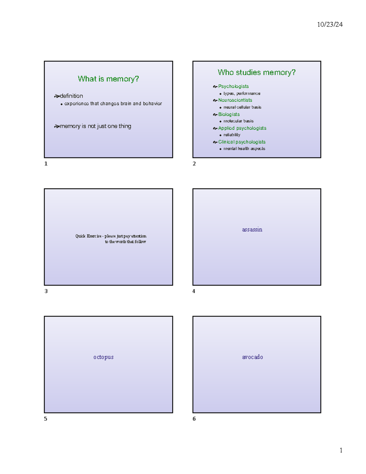 Cogsci-pp-9a - notes - What is memory? definition experience that ...