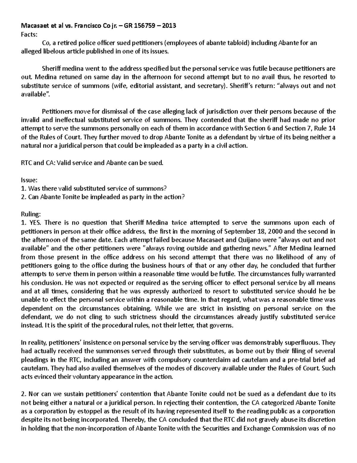 Macasaet et al vs. Francisco Co jr. – GR 156759 – 2013 - Macasaet et al ...
