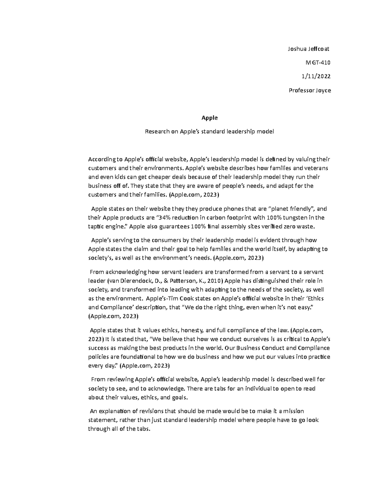 Apple CLCproject - Well Done. - Joshua Jeffcoat MGT- 1/11/ Professor ...