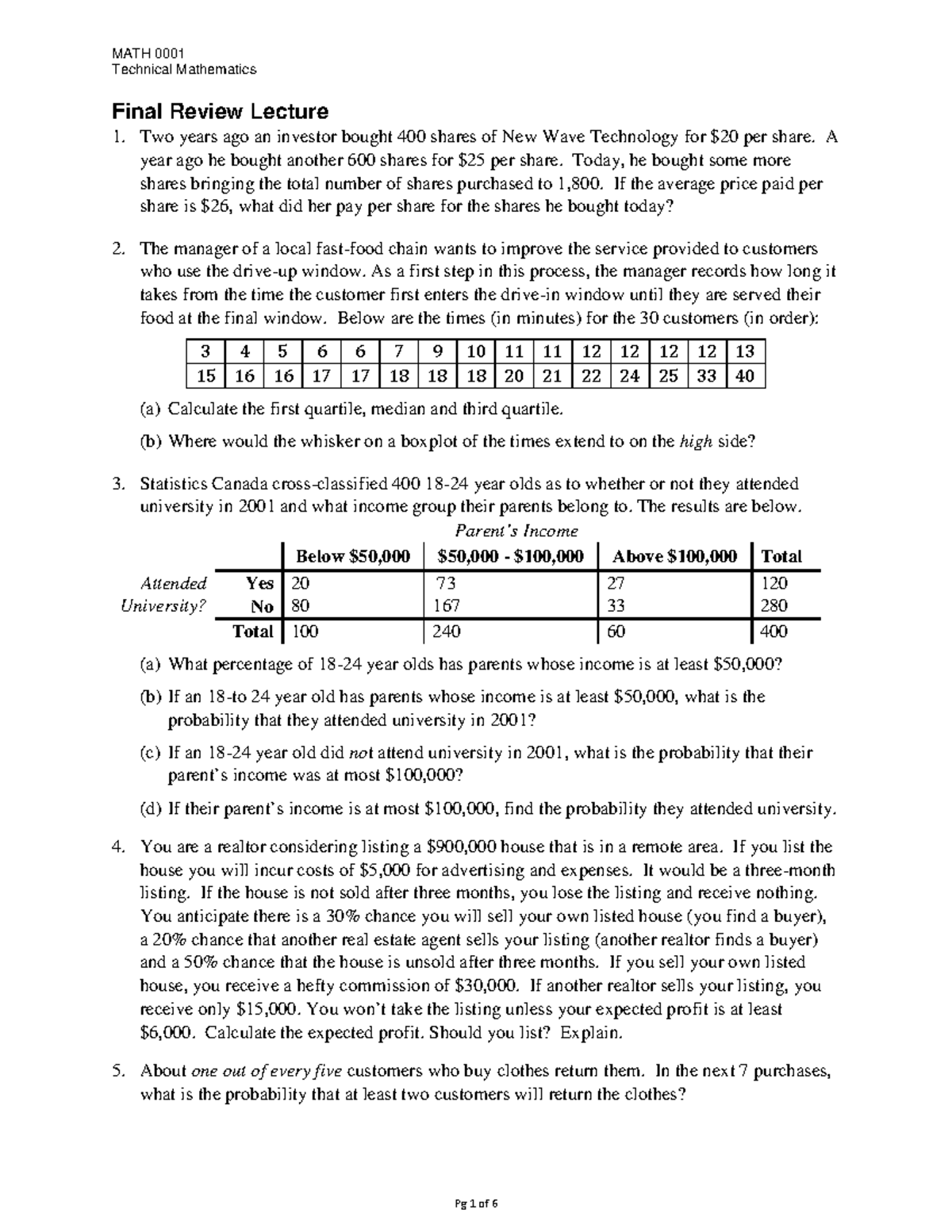 MATH 0001 Review Final Lecture 2021-Tech Math - Technical Mathematics ...