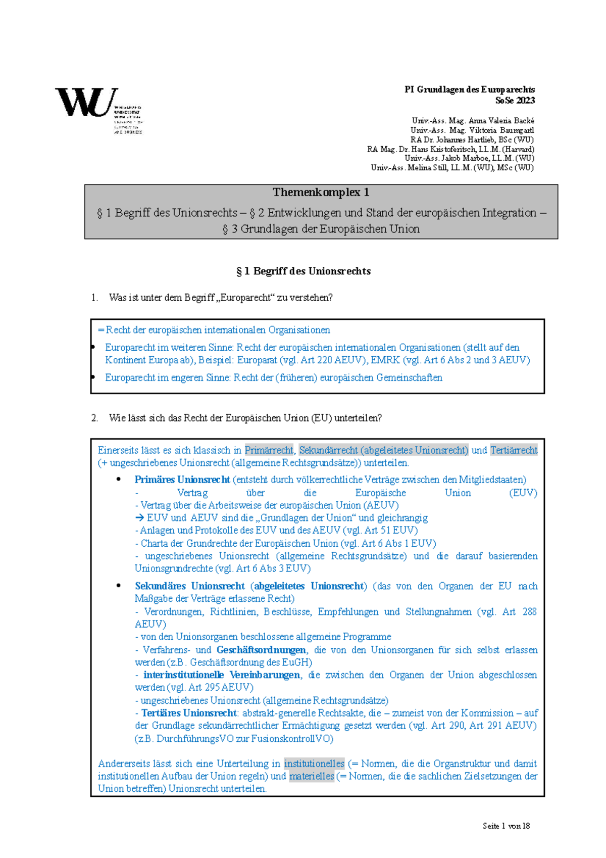 Vorbereitungsblatt 1 - PI Grundlagen des Europarechts SoSe 2023 Univ ...