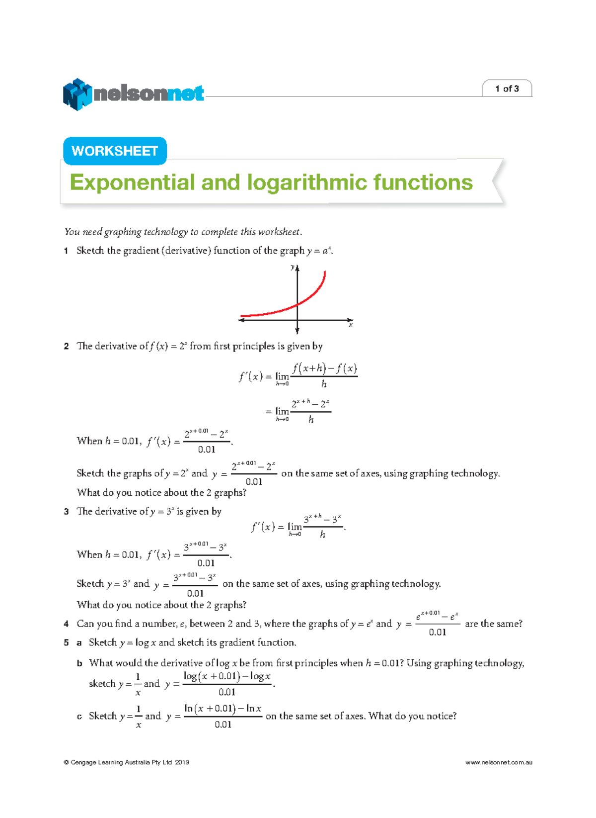 Exponential And Log Functions © Cengage Learning Australia Pty Ltd