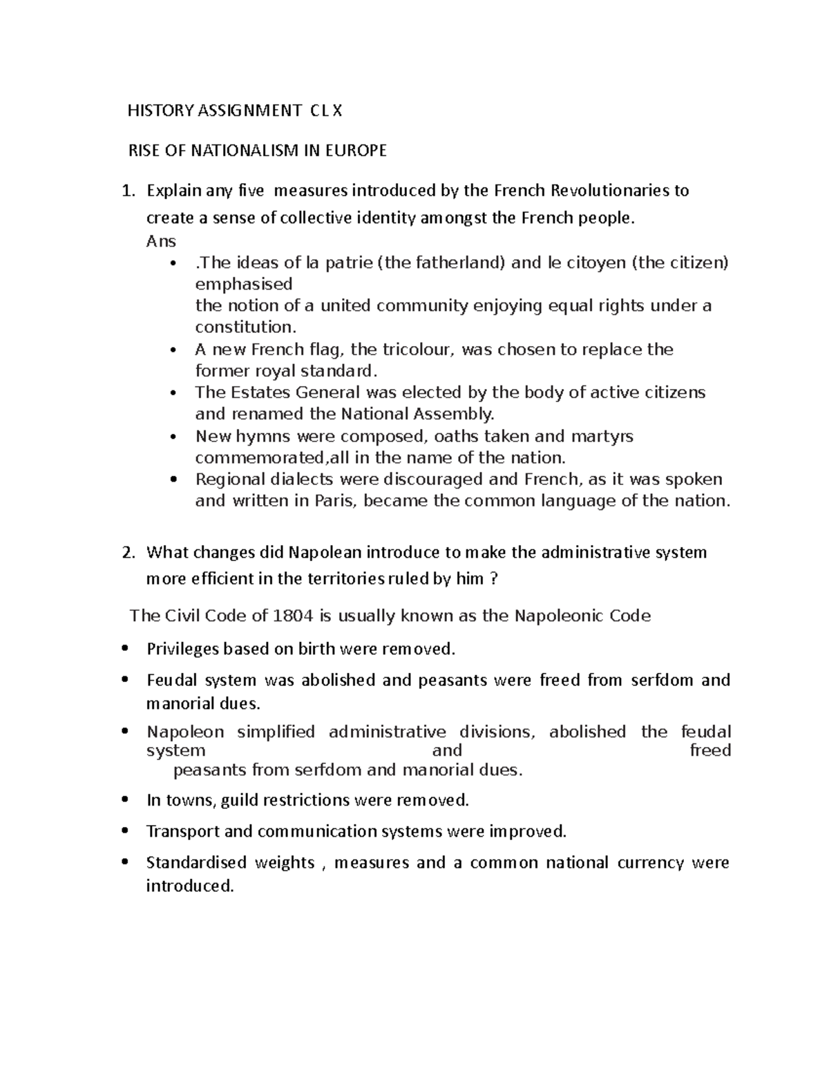 ERP RISE OF Nationalism IN Europe - HISTORY ASSIGNMENT CL X RISE OF ...