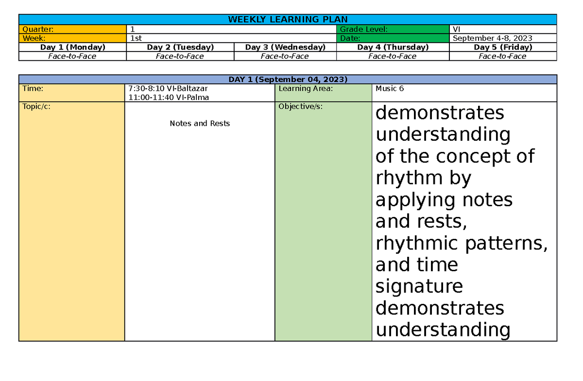 Weekly Learning PLAN week 2 - WEEKLY LEARNING PLAN Quarter: 1 Grade ...