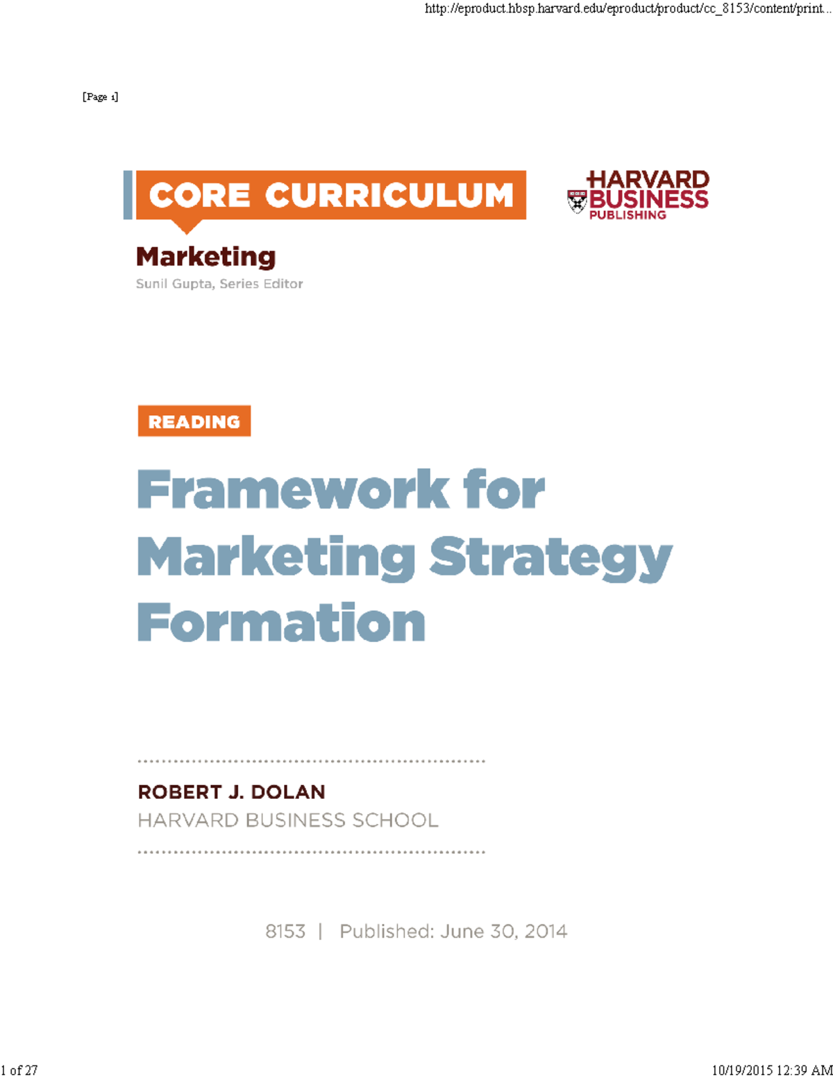 Marketing Plan Harvard - [Page 1] Robert J. Dolan, MBA Class of 1952 ...