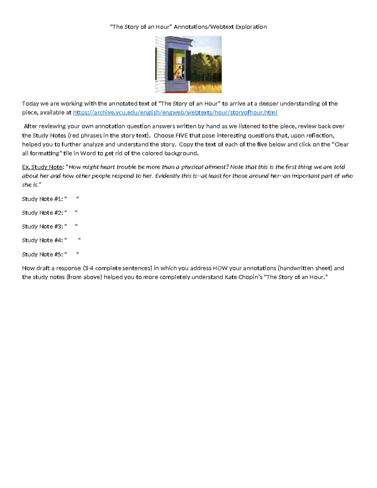 The Story of an Hour Webtext Exploration - “The Story of an Hour ...