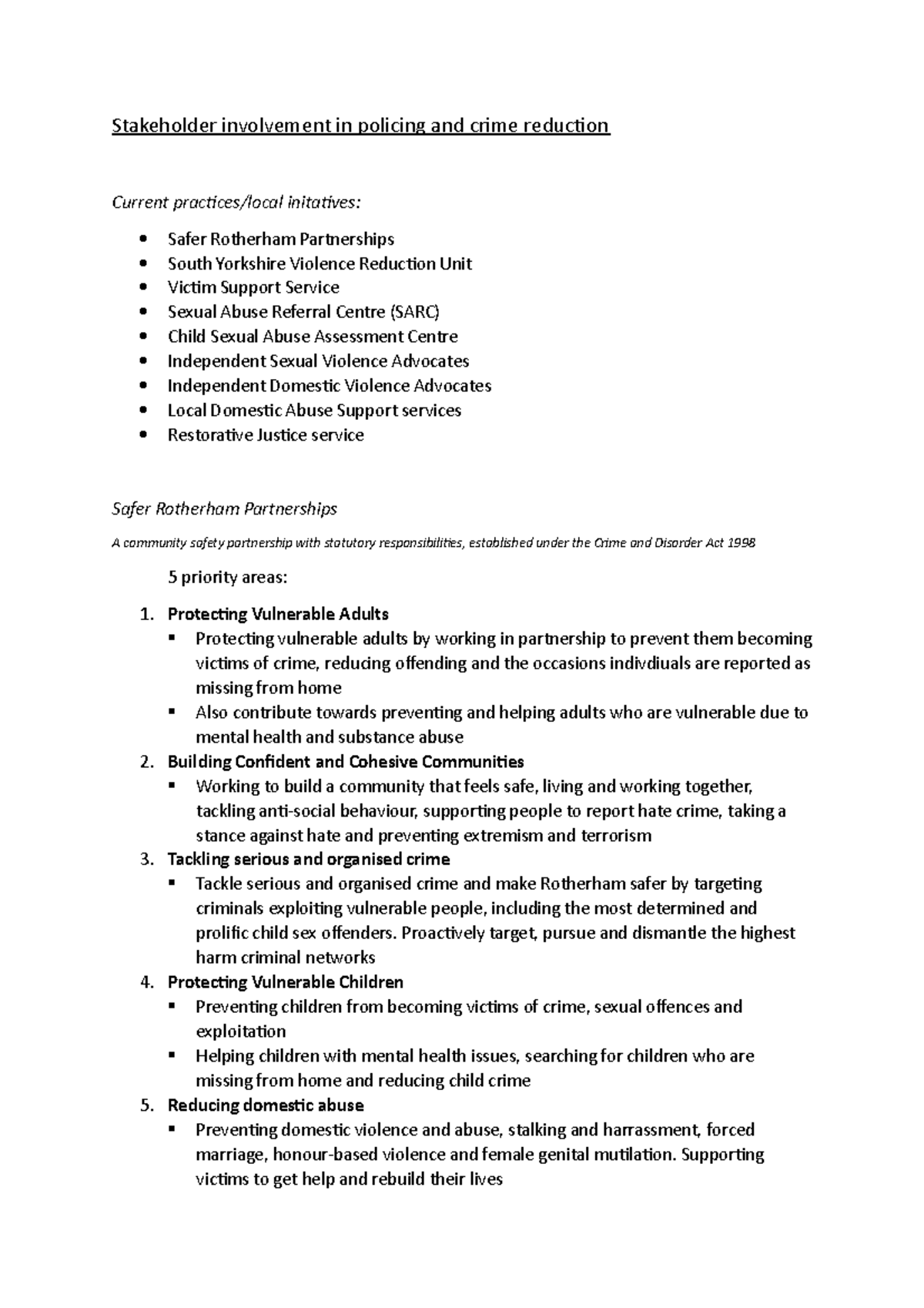 L.12 Stakeholder involvement in policing and crime reduction ...