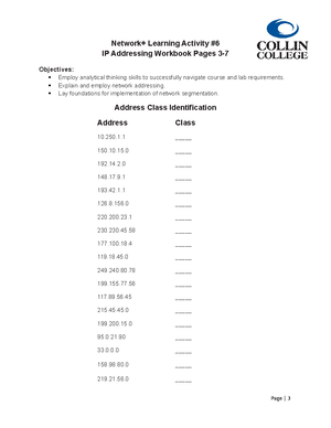 Network+ Learning Activity #13 - Subnet Masks and Subnetting (1)-2 - 30 ...