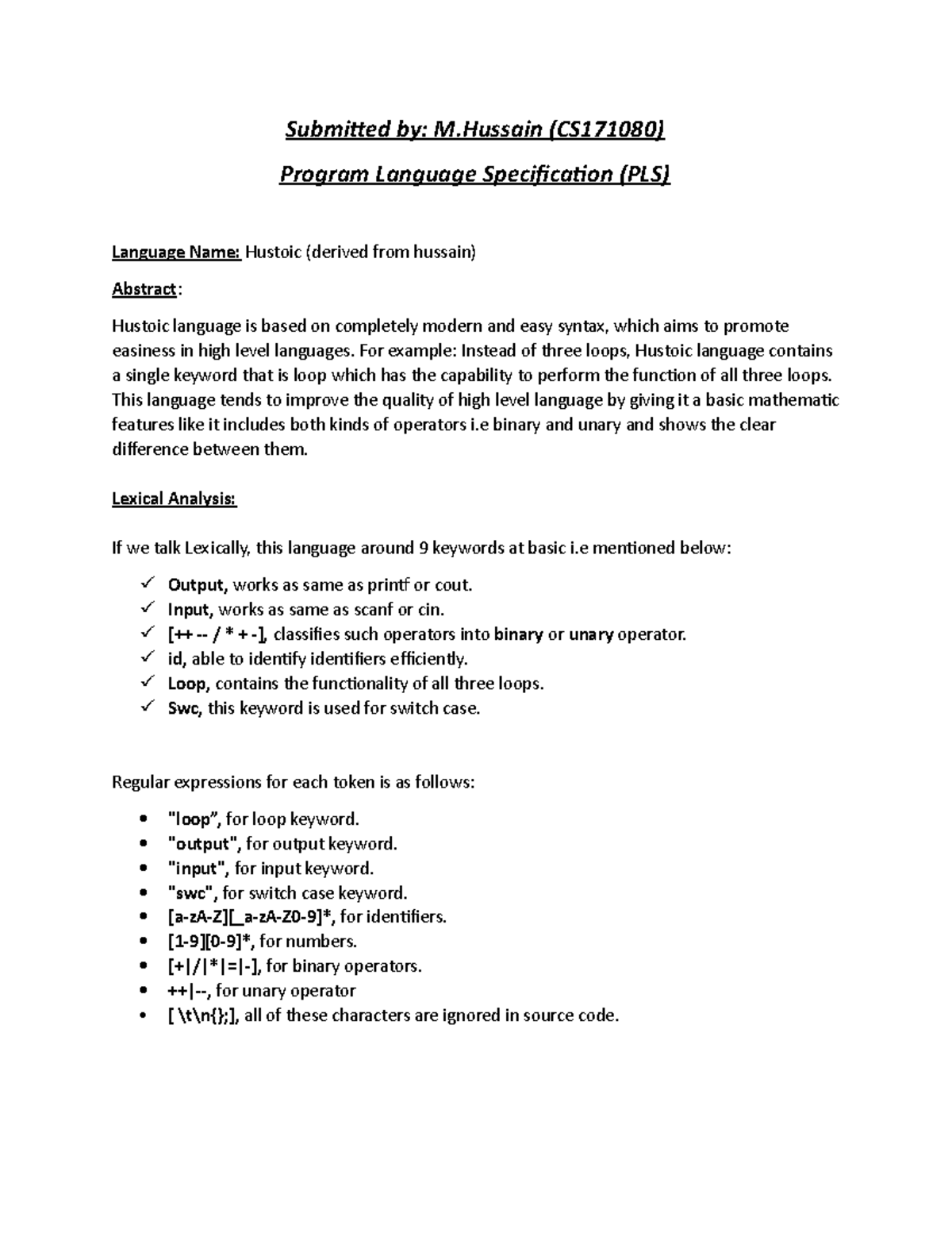 Program Language Specification - Submitted by: M (CS171080) Program ...
