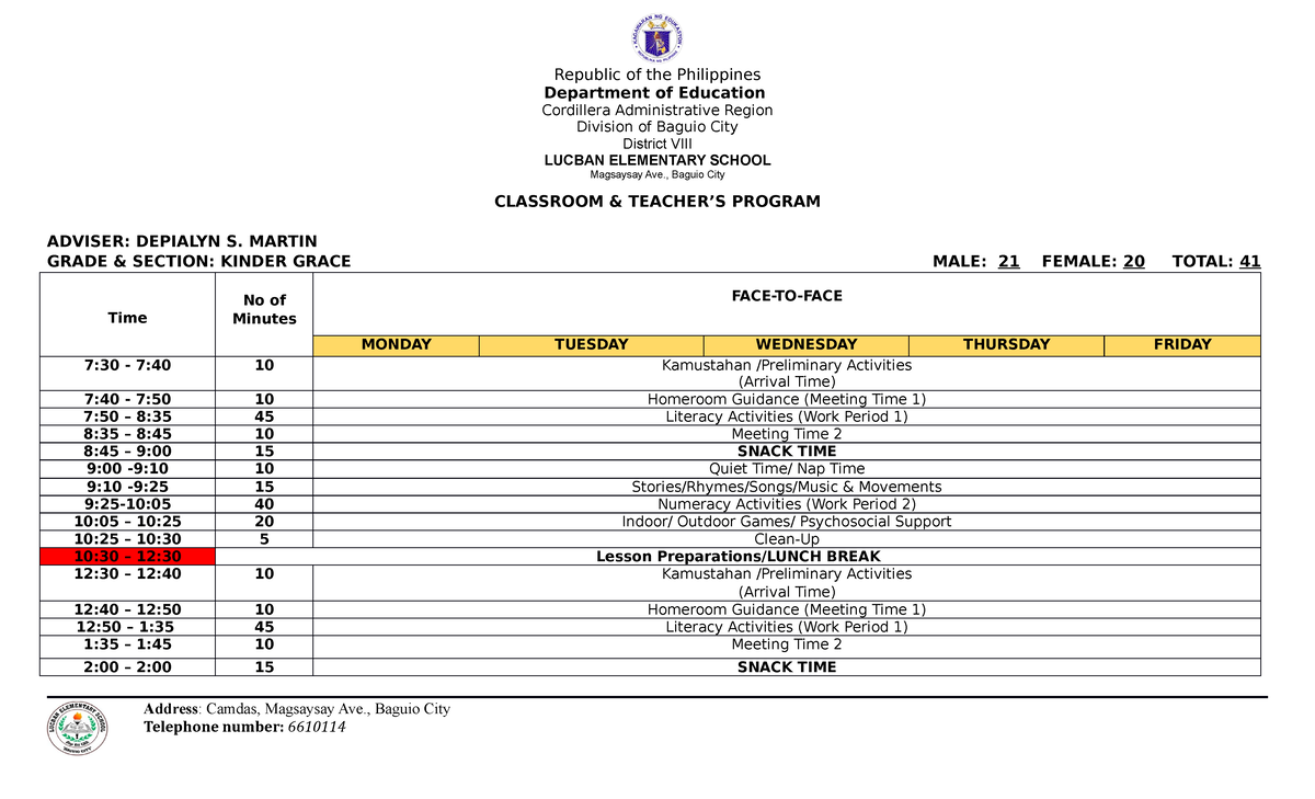 Kinder Class- Program-SY-2023-2024 - Republic of the Philippines ...
