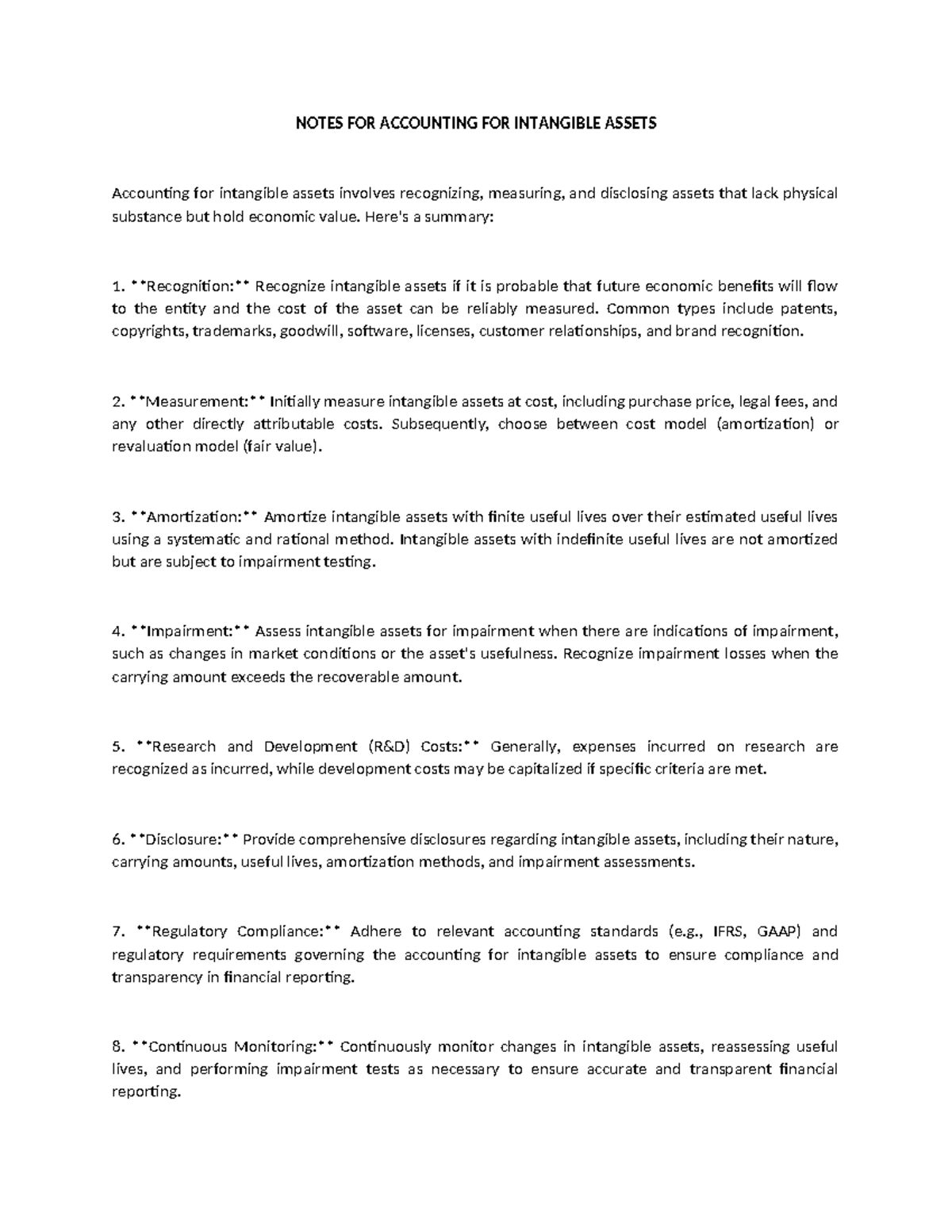 Notes FOR Accounting FOR Intangible Assets - NOTES FOR ACCOUNTING FOR ...