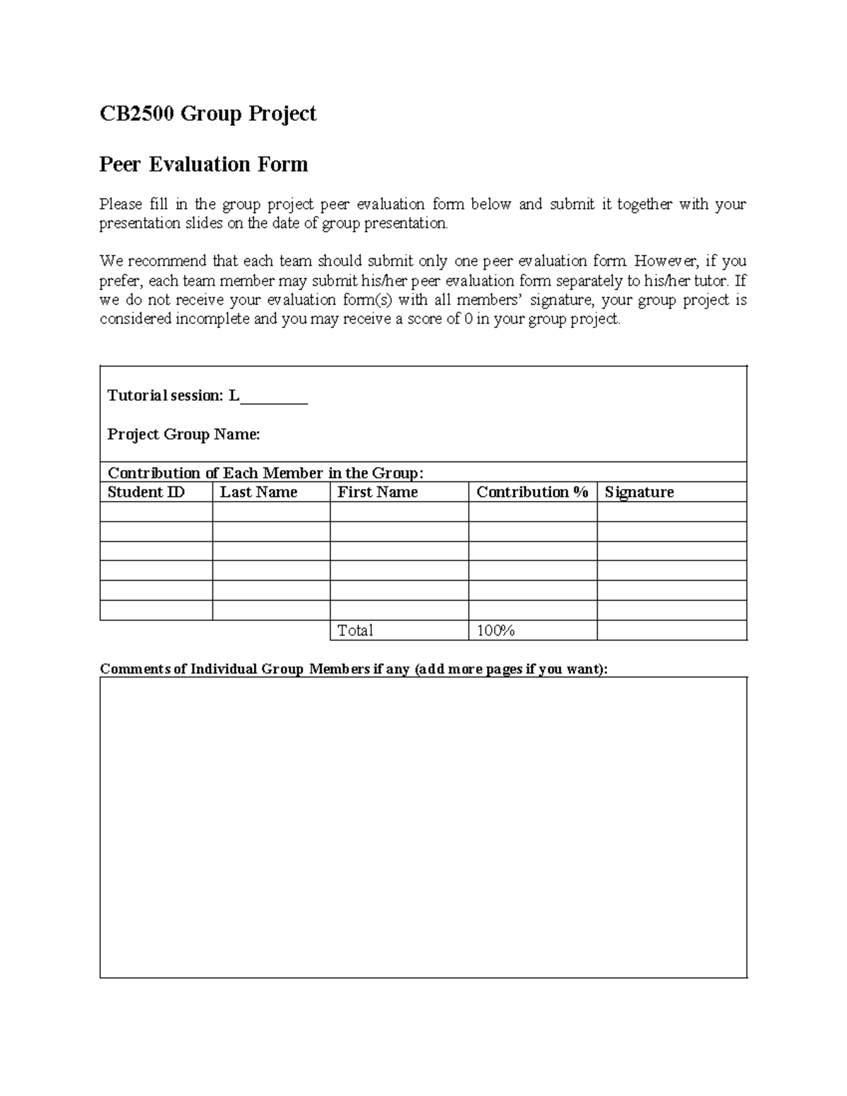 Group Project Peer Evaluation - CB2500 Group Project Peer Evaluation ...