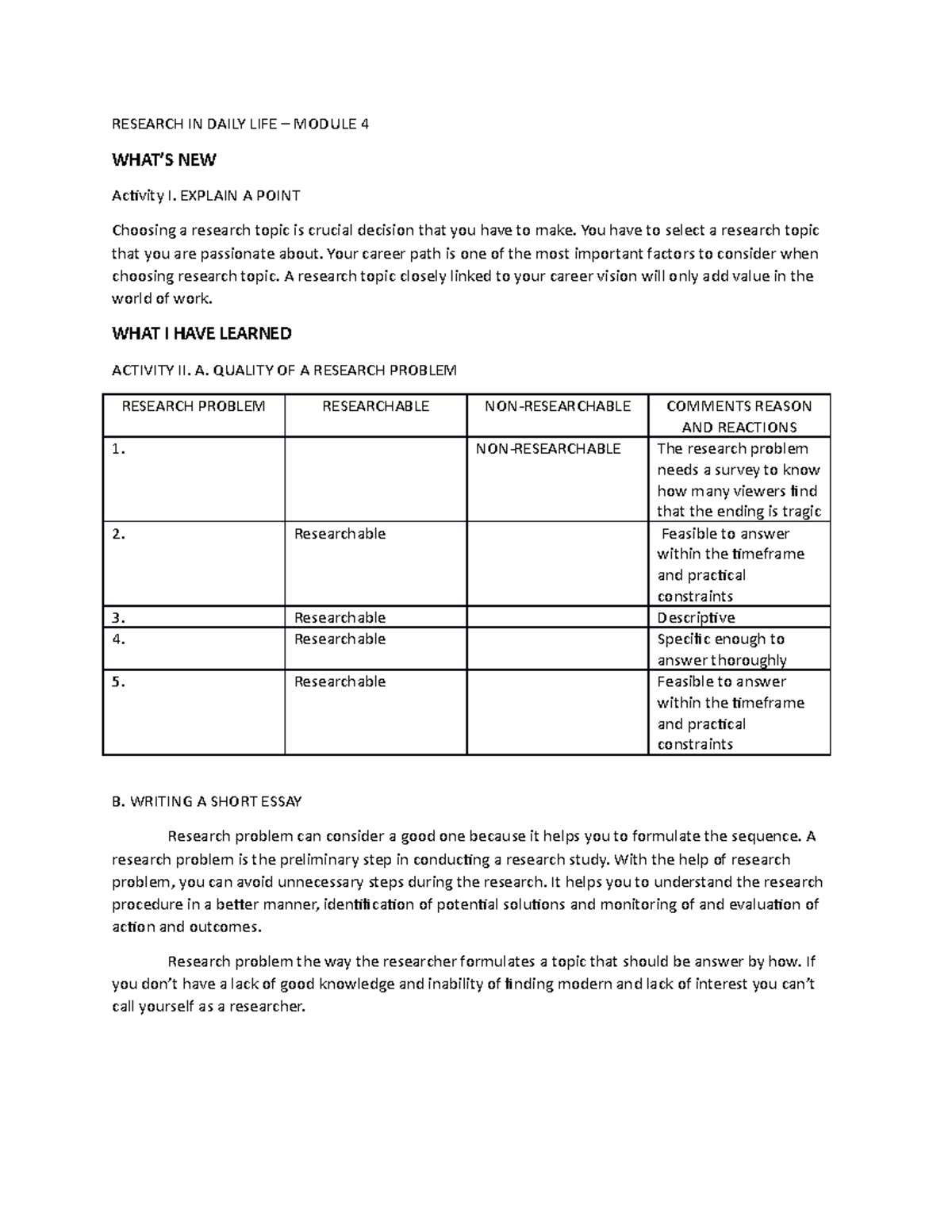 Research IN Daily LIFE - RESEARCH IN DAILY LIFE – MODULE 4 WHAT’S NEW ...