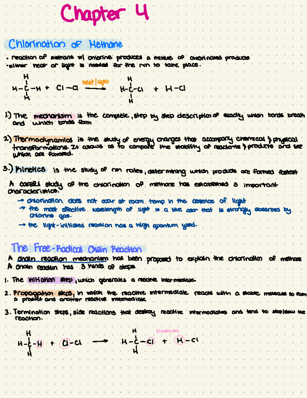 Chapter 4 Organic Chemistry - Chapter 4 Chlorination of Methane · reaction of methane w/chlorine ...
