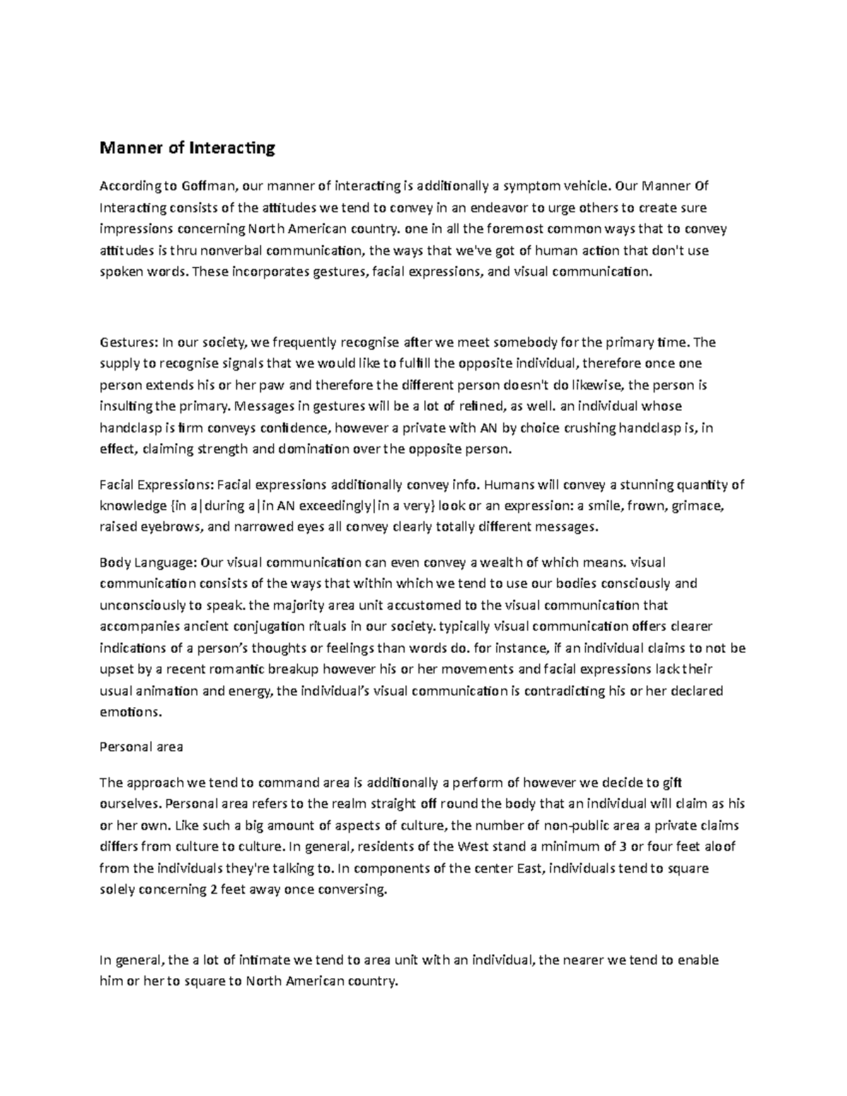 Manner of Interacting.docx - Manner of Interacting According to Goffman ...