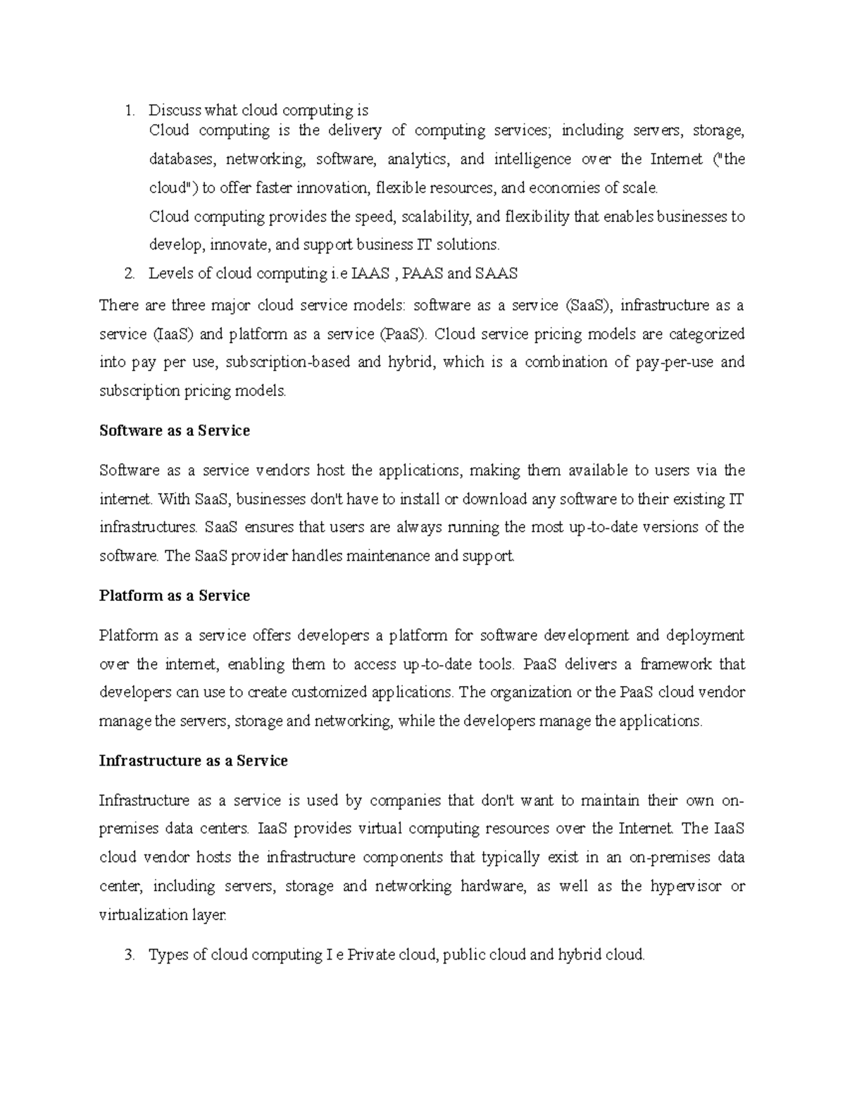 Cloud Computing Assignment Discuss What Cloud Computing Is Cloud Computing Is The Delivery