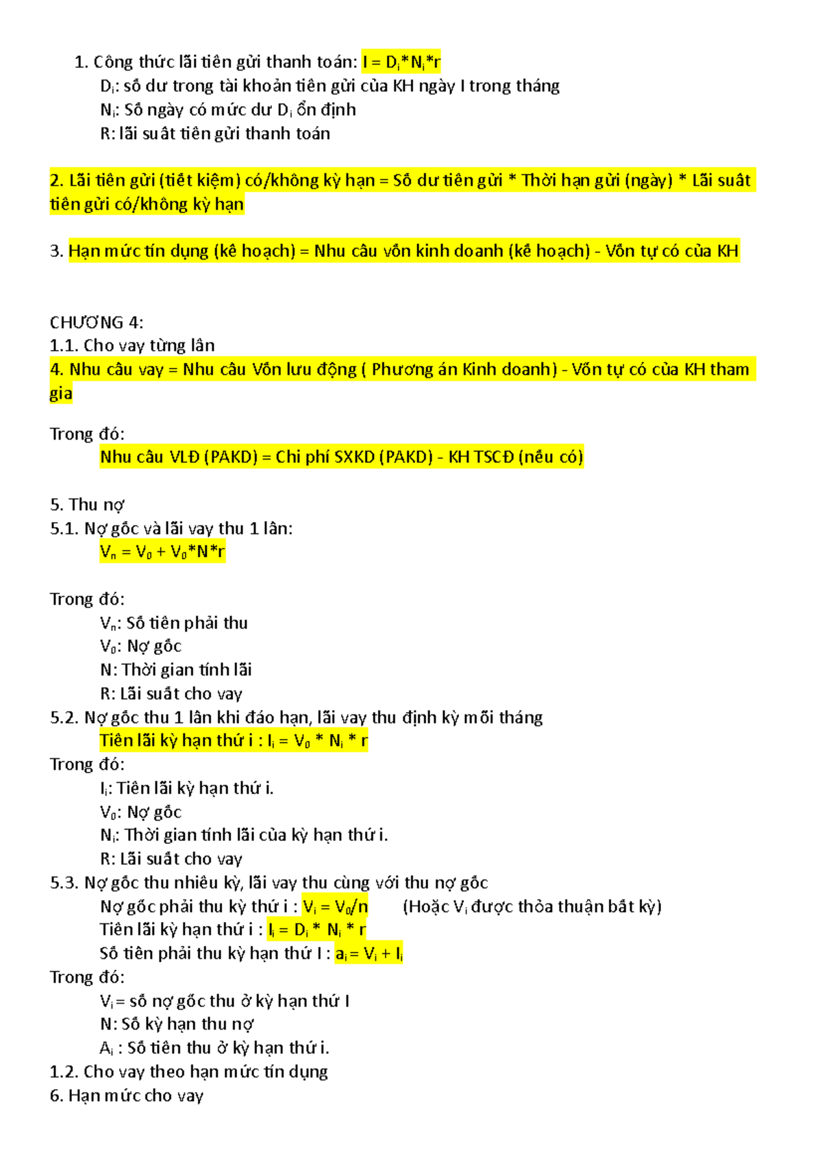 Công thức - công thức NHTM - Công th ức lãi tềền g i thanh toán: ử I ...