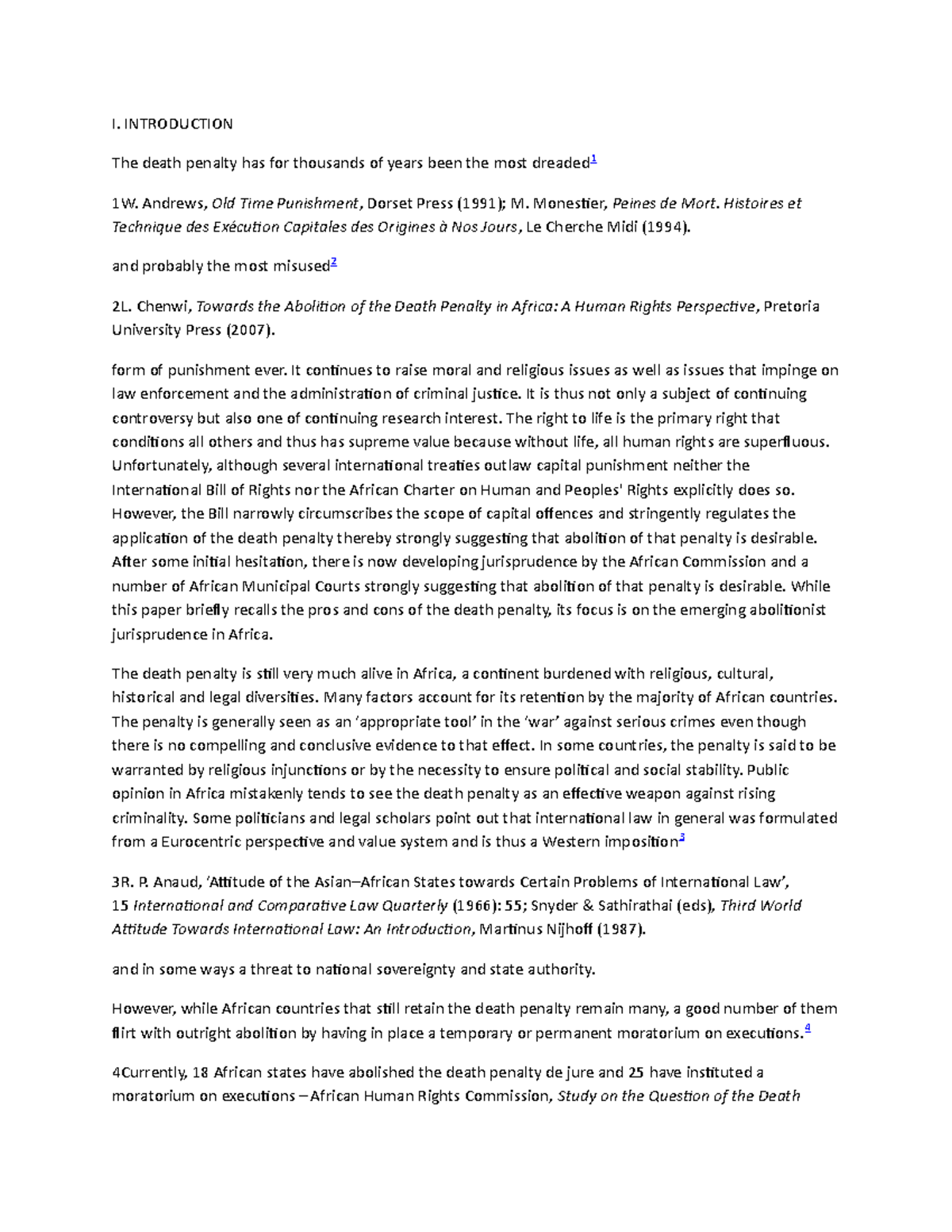 Death penalty in africa - I. INTRODUCTION The death penalty has for ...