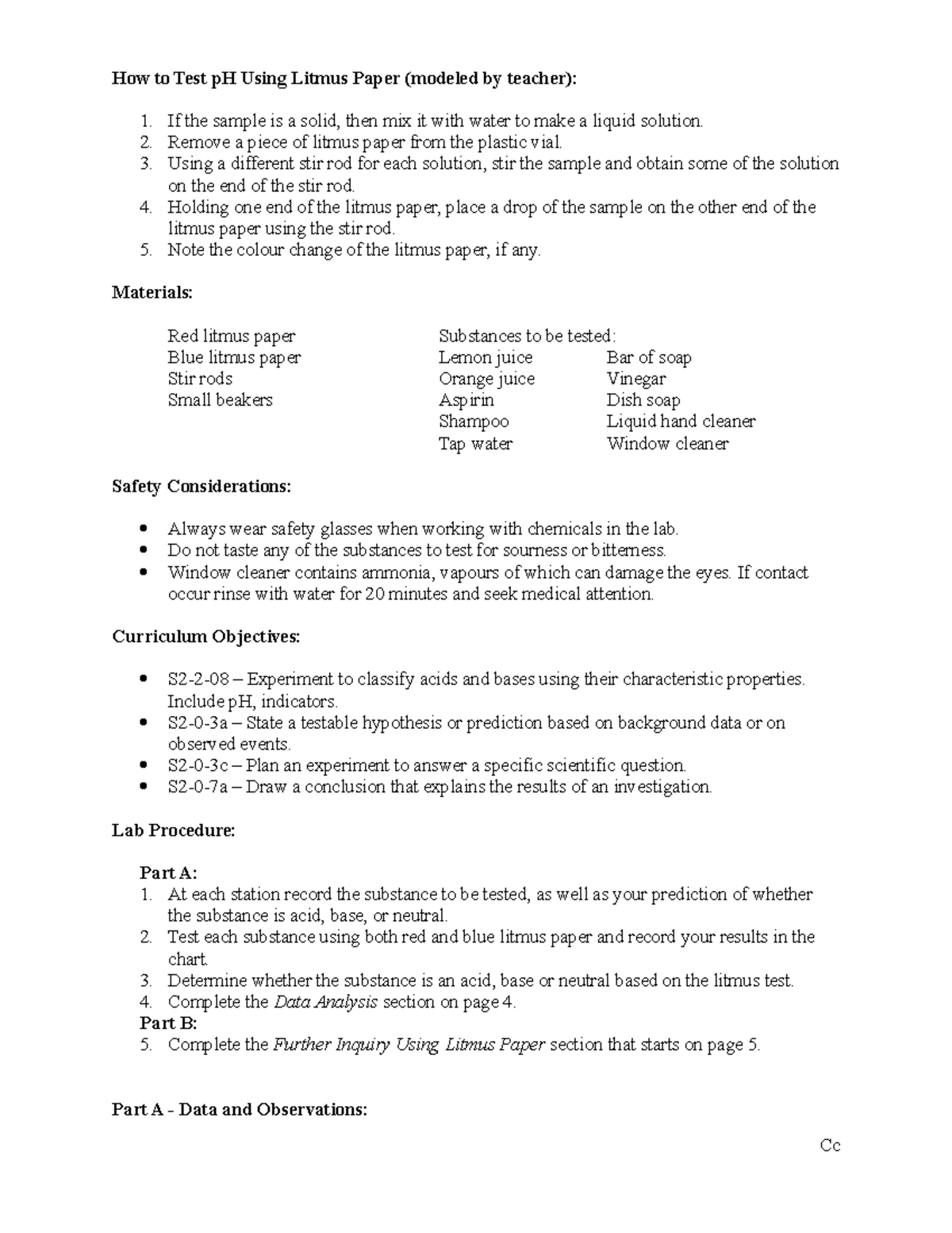 Using Indicators and Measuring p H - Experimental Skill and ...