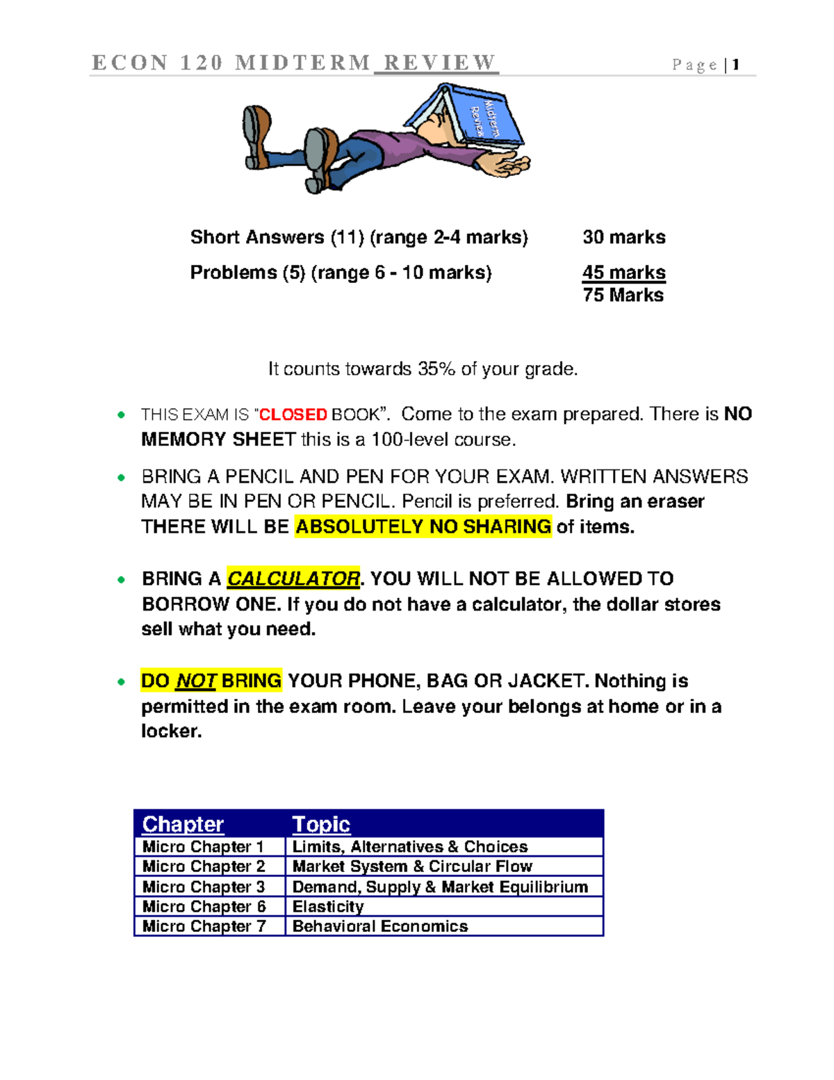 ECON 120 Midterm Review 2023 - Short Answers ( 11 ) (range 2 - 4 marks ...