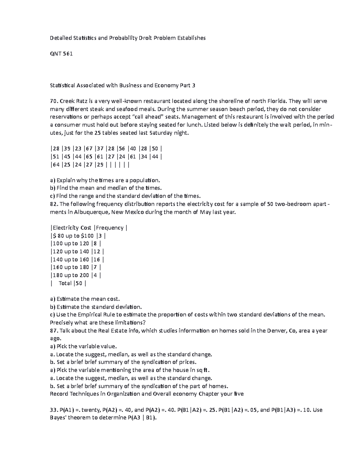 QNT 561 Descriptive Statistics and Probability Distributions Problem ...