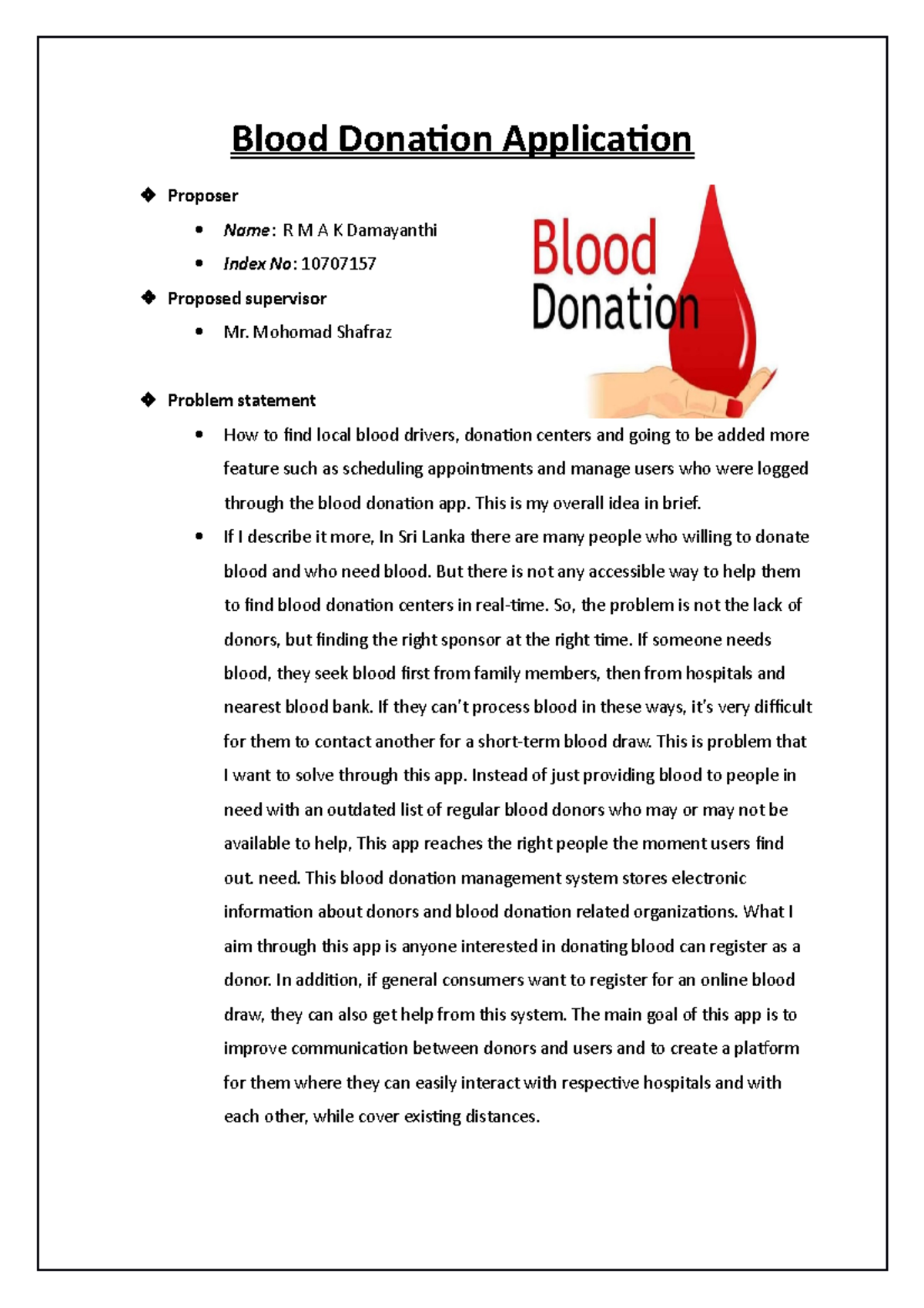Computer Project Proposal - Blood Donation Application Proposer Name ...