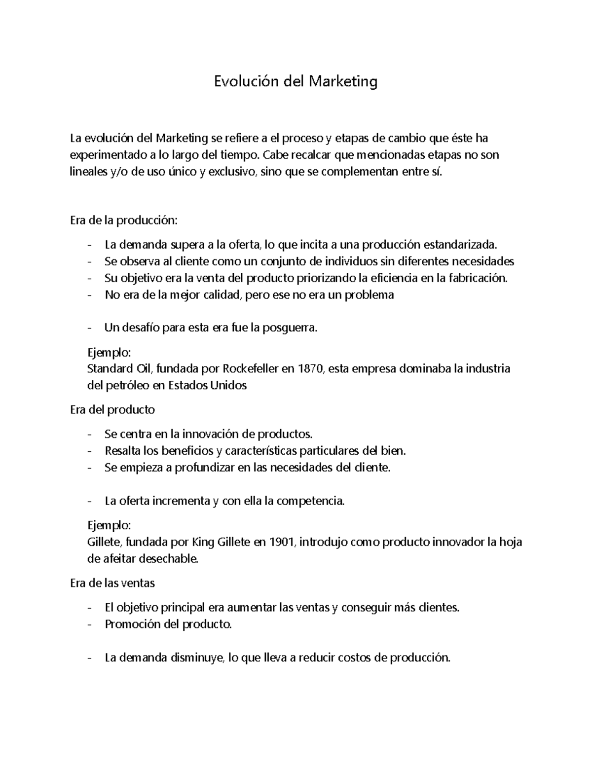 Evolución del Marketing - Cabe recalcar que mencionadas etapas no son ...