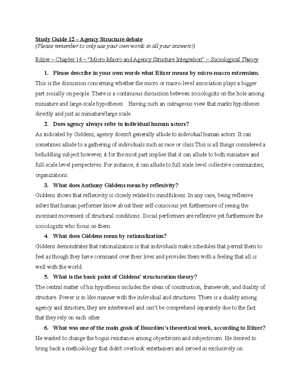 Study Guide 12 Agency Structure - Study Guide 12 – Agency Structure ...