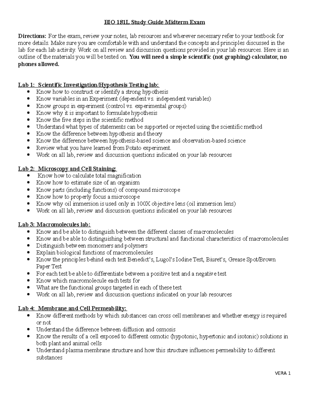 BIO181L Midterm Exam Study Guide week 2 - BIO 181L Study Guide Midterm ...