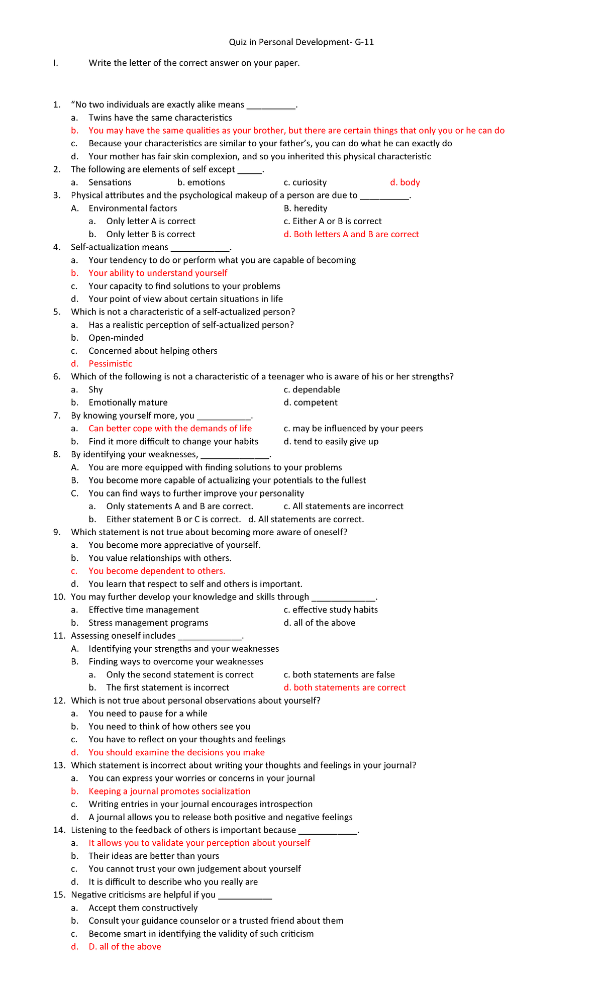 Pdfcoffee - Pdev - Salud Pública y Medicina Preventiva - Quiz in Personal Development- G- I ...