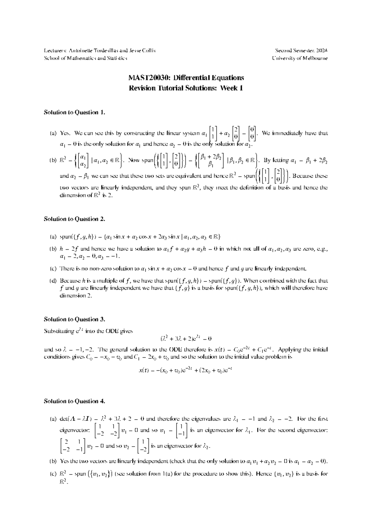 Tute week 01 sol - DE 2024 tut 1 solution - Lecturers: Antoinette Tordesillas and Jesse Collis ...