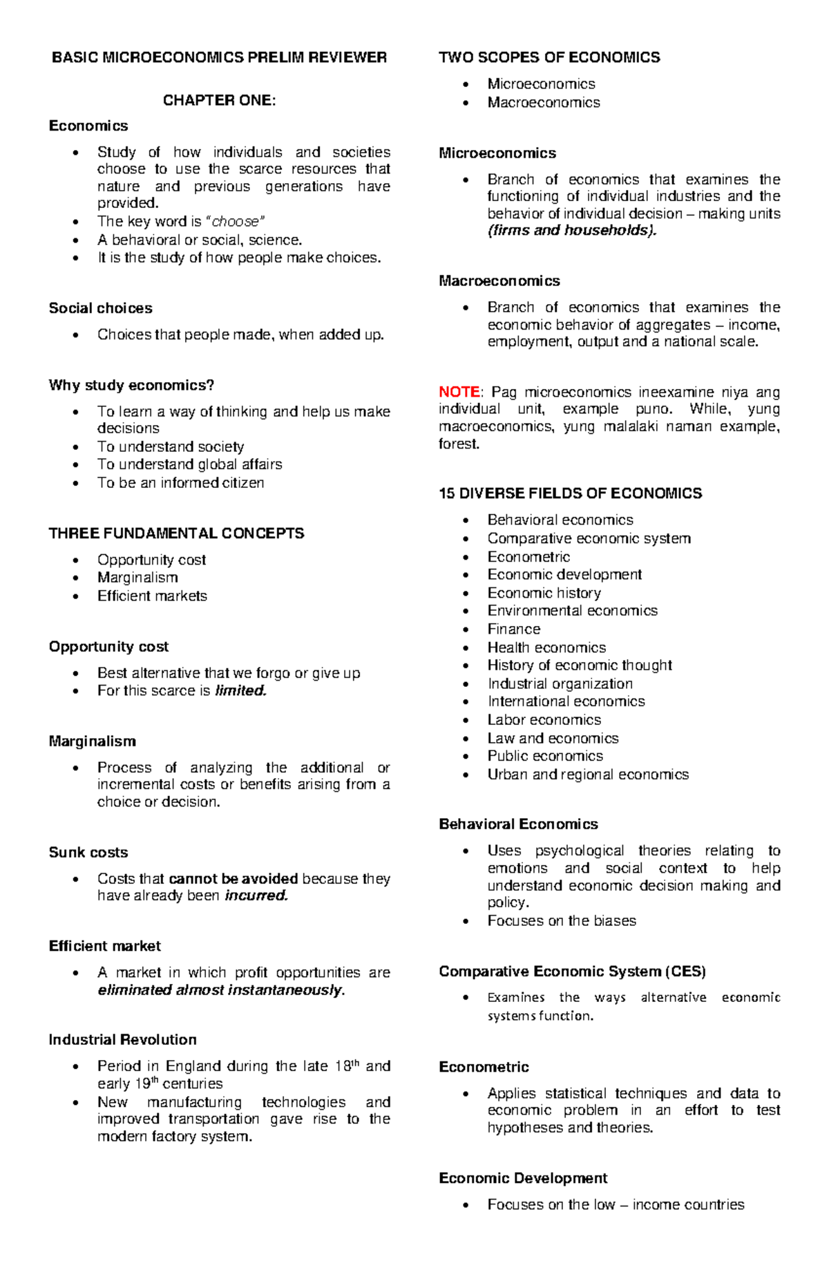 MICRO ECONOMICS EXAM - Warning: TT: undefined function: 32 BASIC MICROECONOMICS PRELIM REVIEWER ...