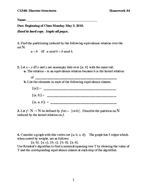 HW1 - CS340: Discrete Structures Homework #1 Name __________________________________________ Due ...