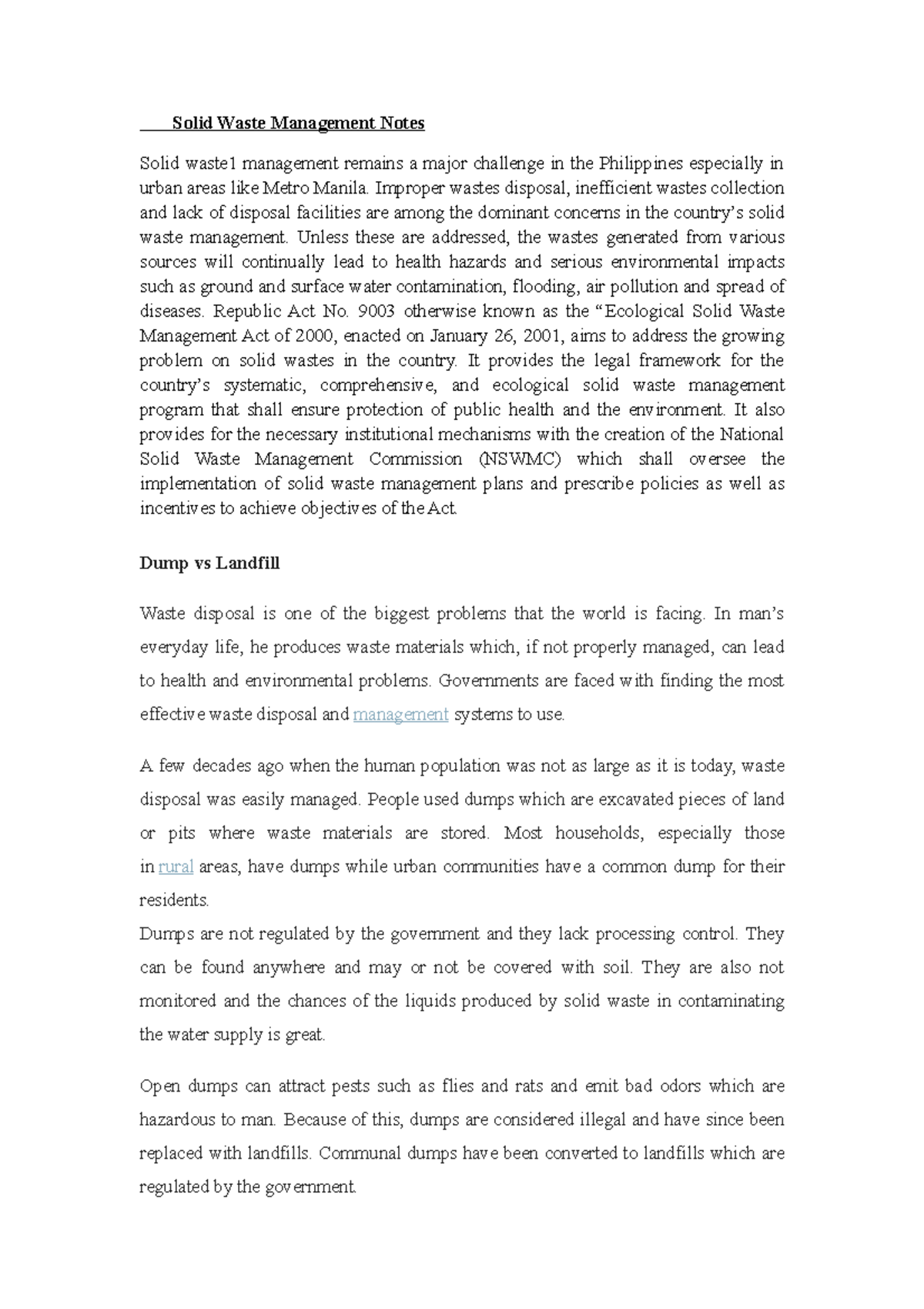 Solid waste management - Improper wastes disposal, inefficient wastes ...