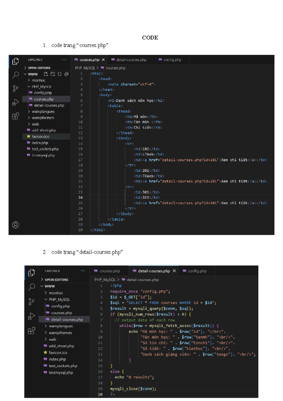 Thực hành PHP & My SQL - lập trình web - CODE code trang “courses” code trang “detail-courses ...