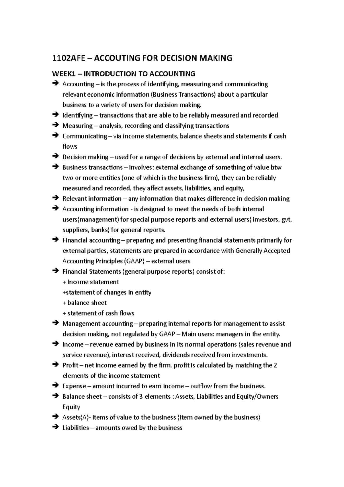 1203AFE 1 - assignment - 1102AFE – ACCOUTING FOR DECISION MAKING WEEK1 ...