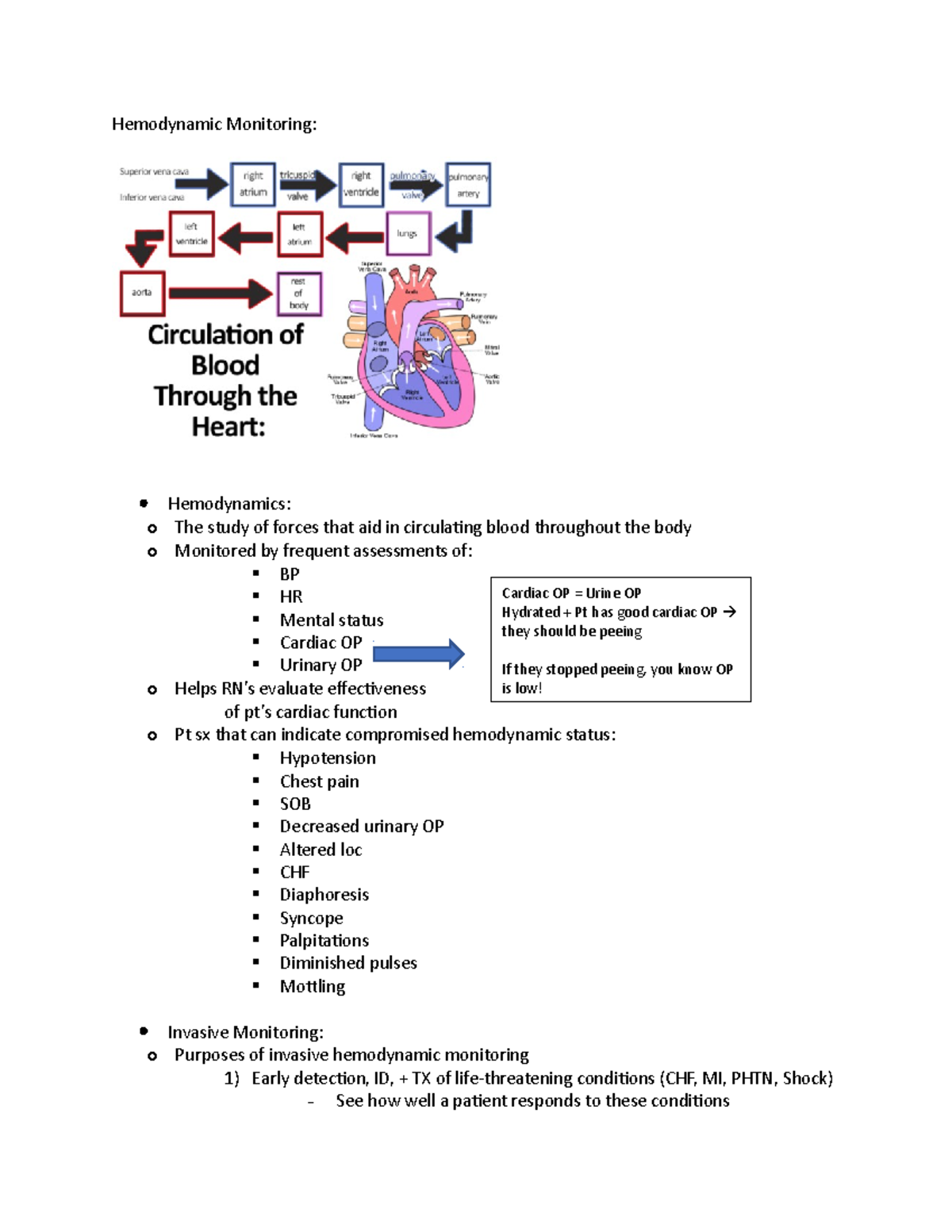 Module 2 Notes/SG - Hemodynamic Monitoring: Hemodynamics: o The study ...