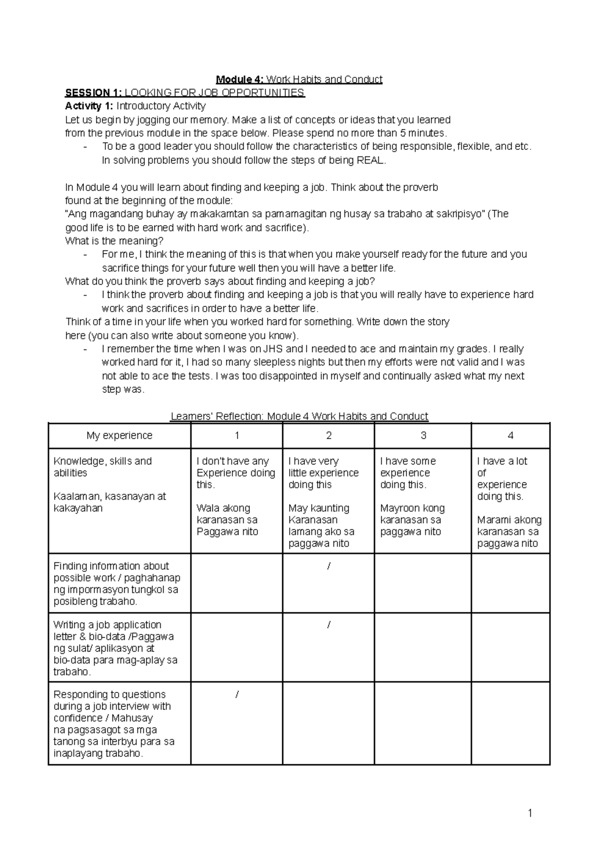 Module 4 Work Habits and Conduct - Module 4: Work Habits and Conduct ...