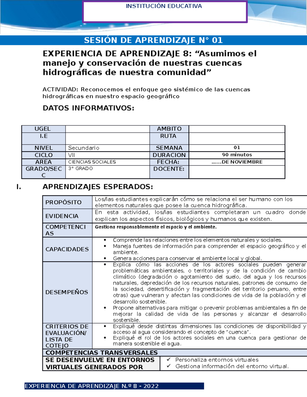 3° Sesion 1 CCSS EDA 8 - Trabajo descriptivo - SESIÓN DE APRENDIZAJE N° 01 EXPERIENCIA DE - Studocu