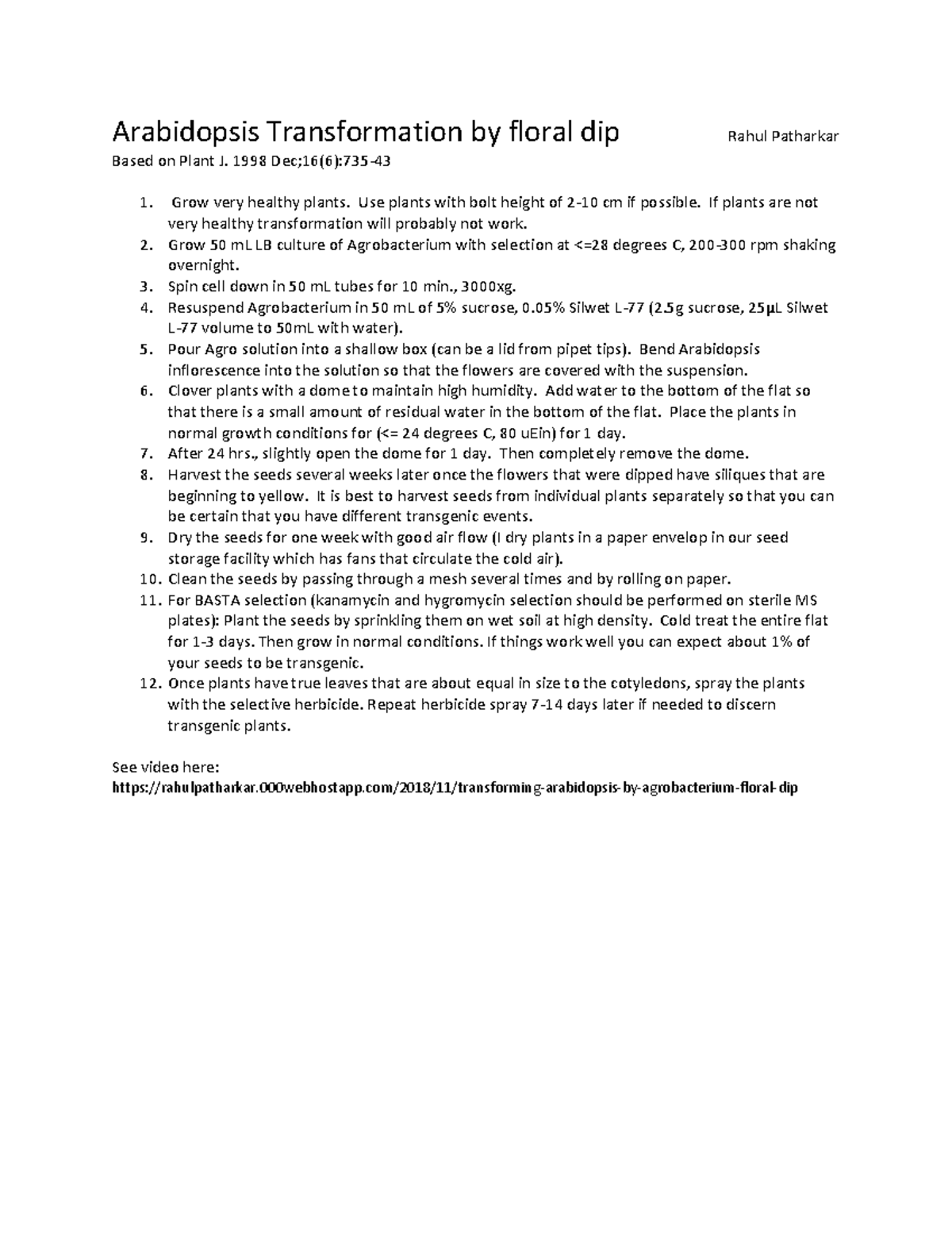 Arabidopsis Transformation by Agrobacterium floral dip - Fisiología ...