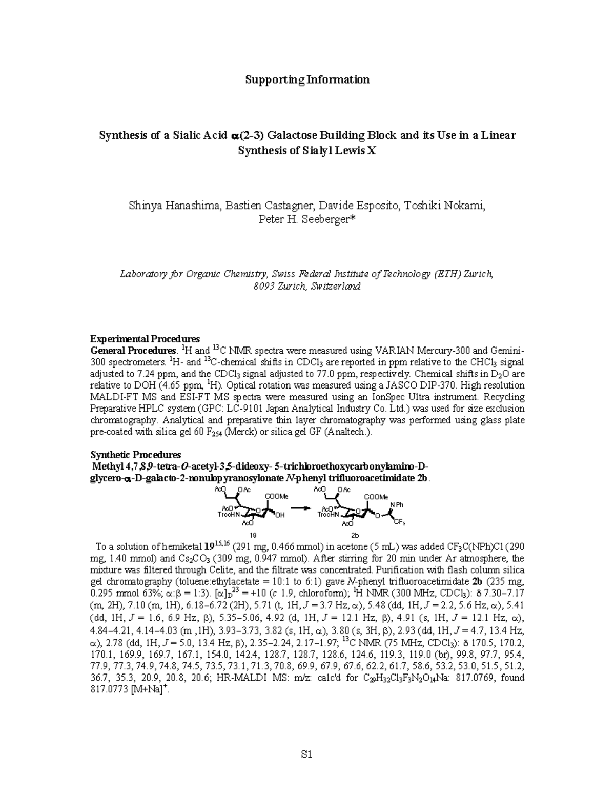 Sintesis lineal - Supporting Information Synthesis of a Sialic Acid ³ ...