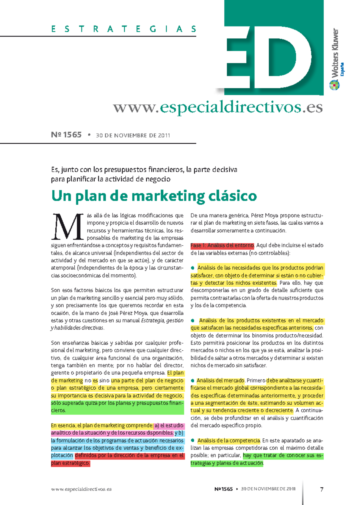 Un Plan de Marketing Clasico - especialdirectivos Nº 1565 • 30 DE NOVIEMBRE DE 2011 7 Es, junto ...