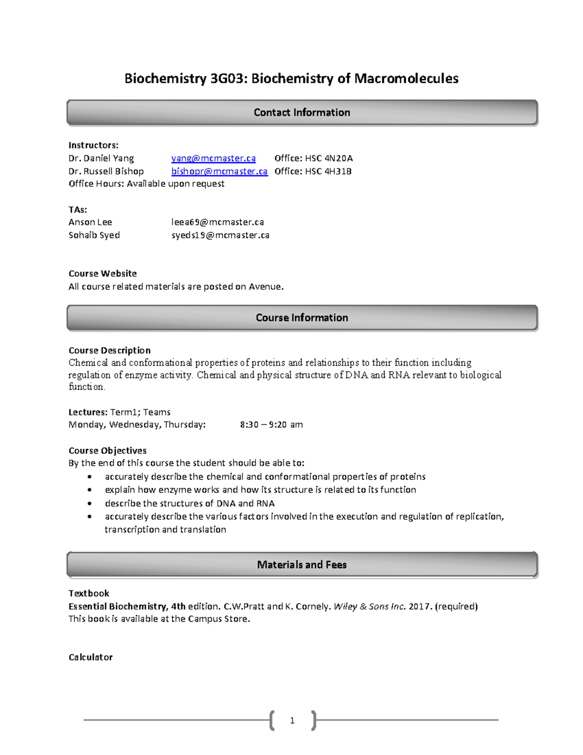 physics - assignments - Biochemistry 3G03: Biochemistry of ...